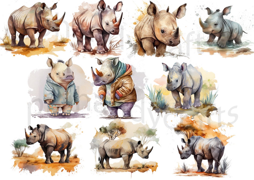 Rhinoceros Rhino Clipart 17 High Quality Jpgs Printable Clipart Bundle ...