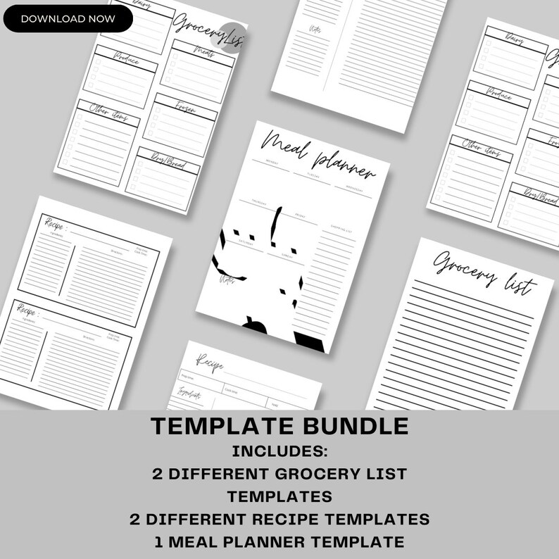 Grocery List, Meal Planning, Recipe Templates - Etsy
