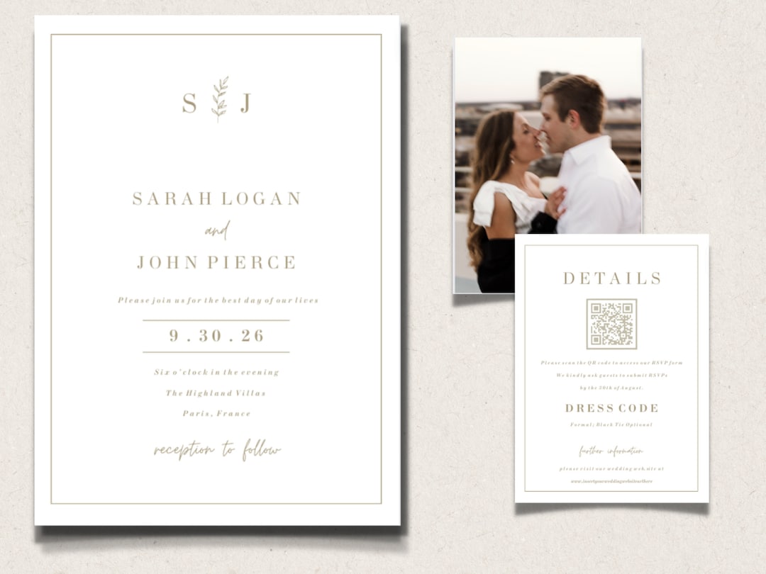 Wedding Invitation Template, Fully Editable, Printable Invite, QR Code ...