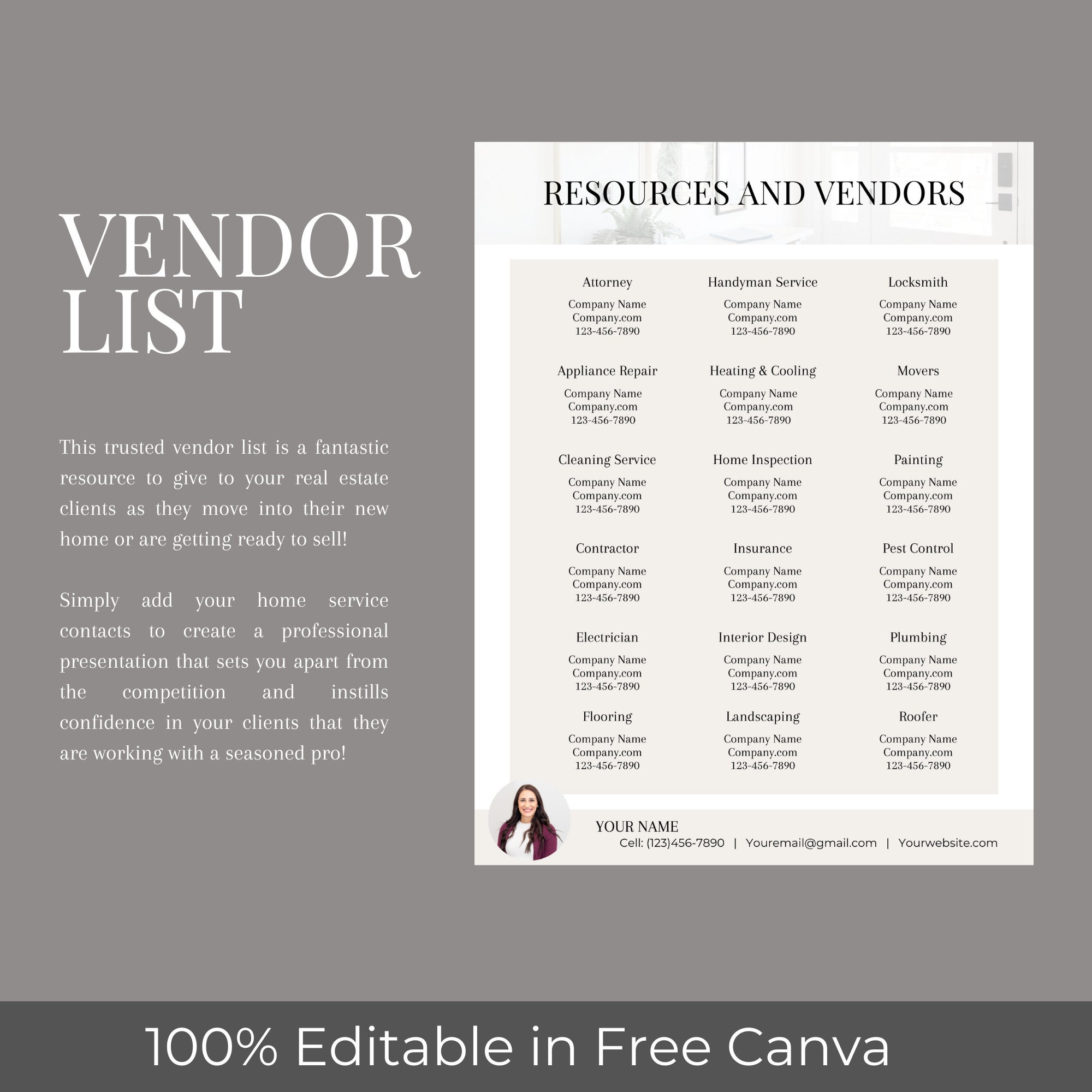 Trusted Vendor List for Real Estate Agents INSTANT DOWNLOAD, Edit in ...