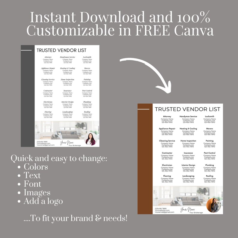 Trusted Vendor List for Real Estate Agents- INSTANT DOWNLOAD, Edit in ...