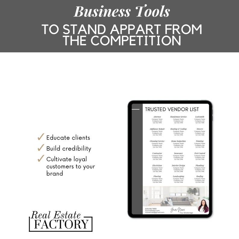 Trusted Vendor List for Real Estate Agents- INSTANT DOWNLOAD, Edit in ...