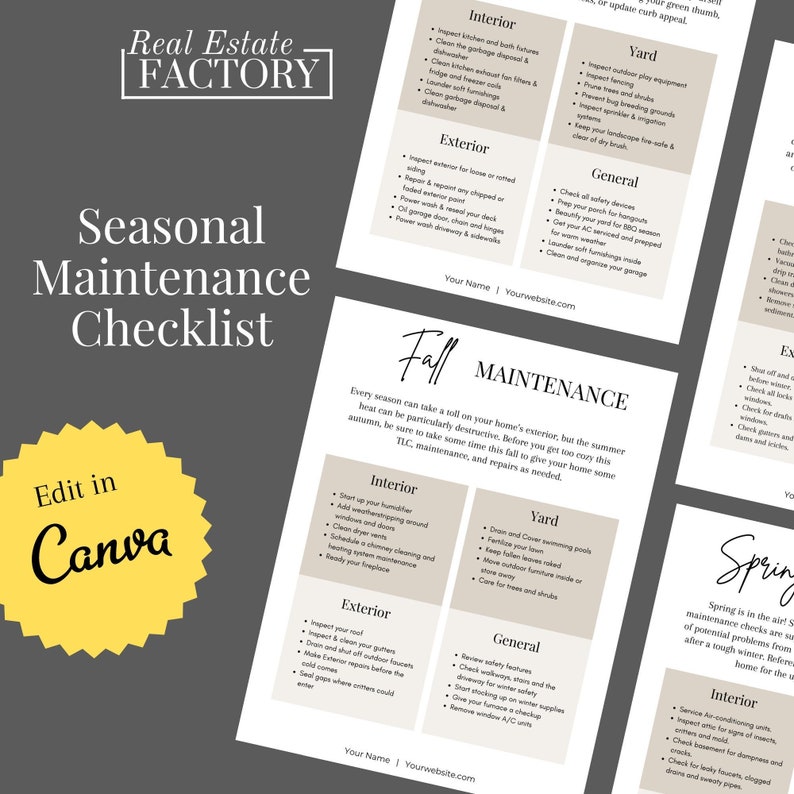 Seasonal Home Maintenance Checklist for Real Estate Agents - INSTANT ...