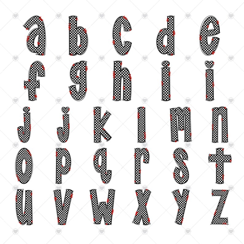 Png Alphabet Set, Checkered Letters Alpha, Red Stitch Alpha Set, Retro ...