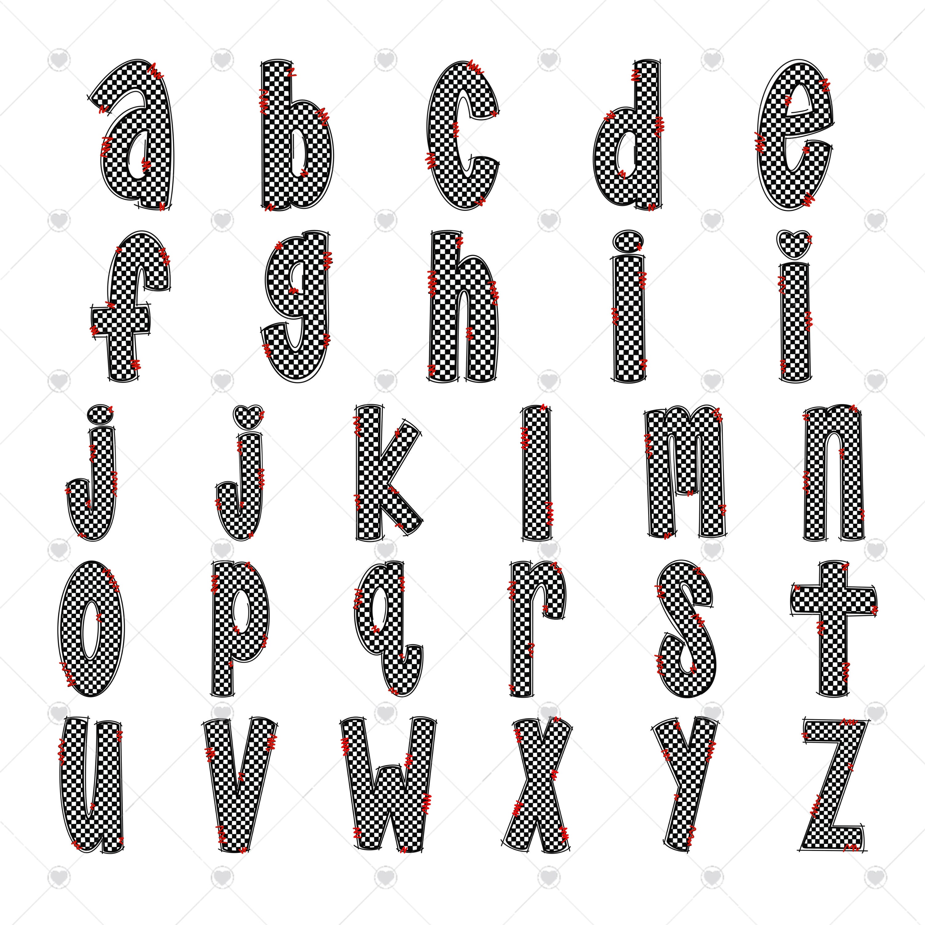 Png Alphabet Set, Checkered Letters Alpha, Red Stitch Alpha Set, Retro ...