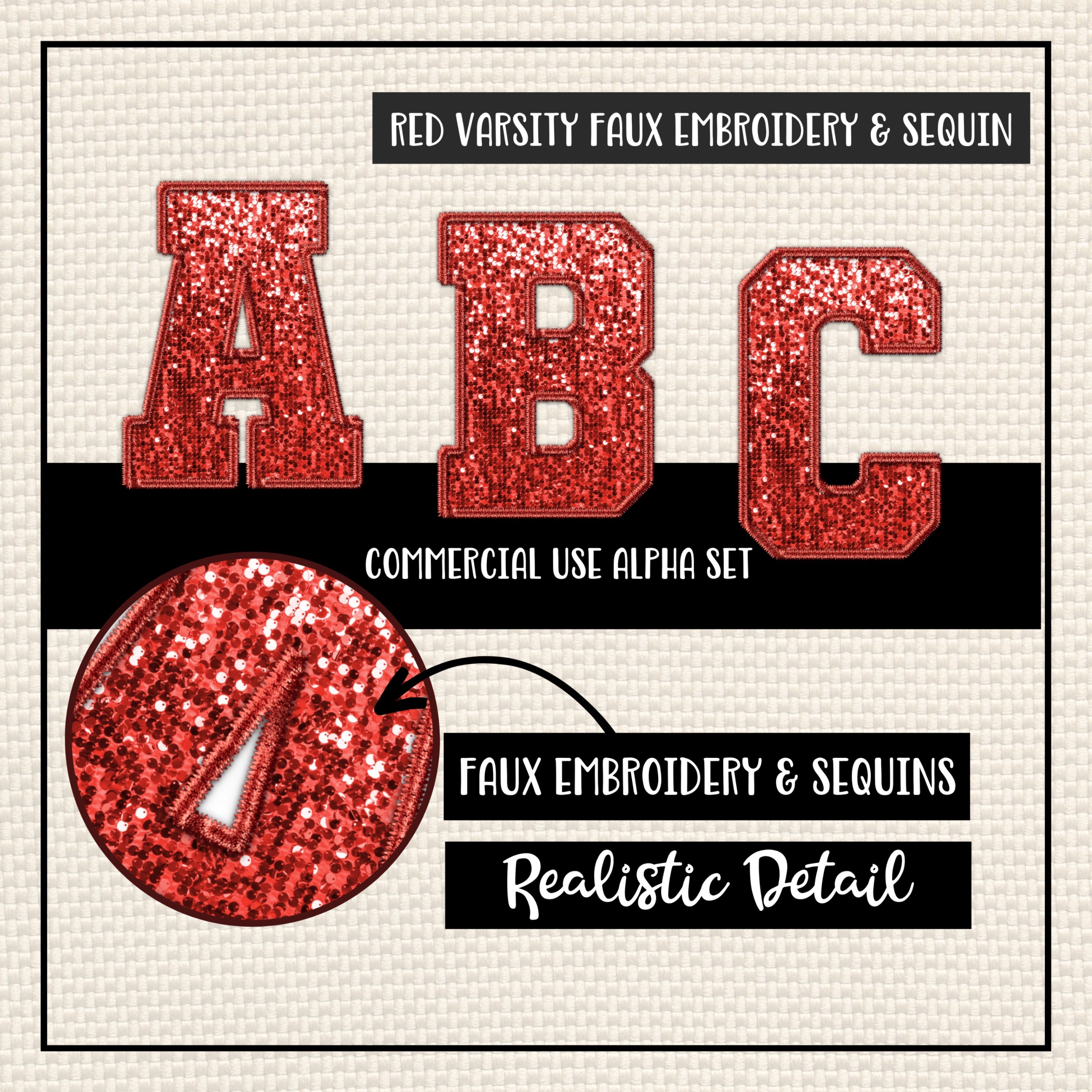 Faux Embroidered Sequin Letters Png Alphabet Set, Red Sequin Letters ...