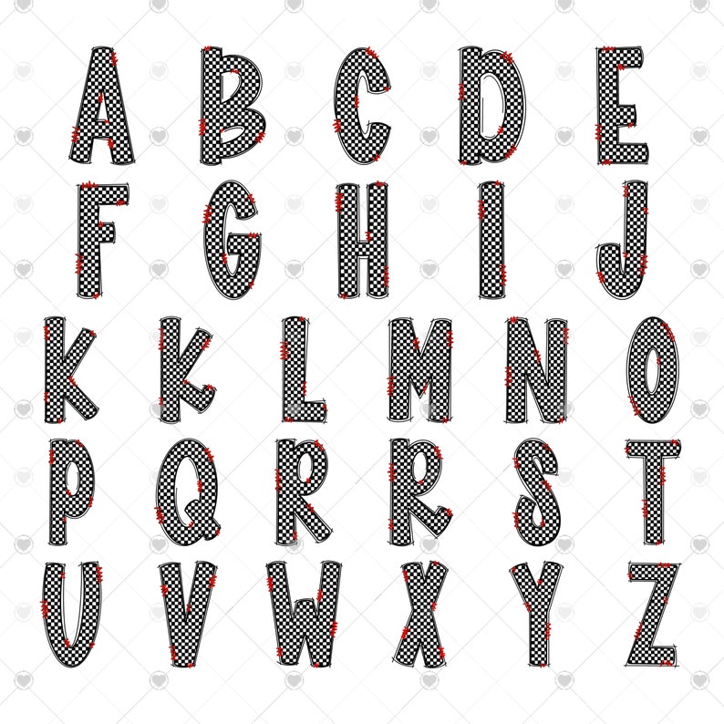 Png Alphabet Set, Checkered Letters Alpha, Red Stitch Alpha Set, Retro ...