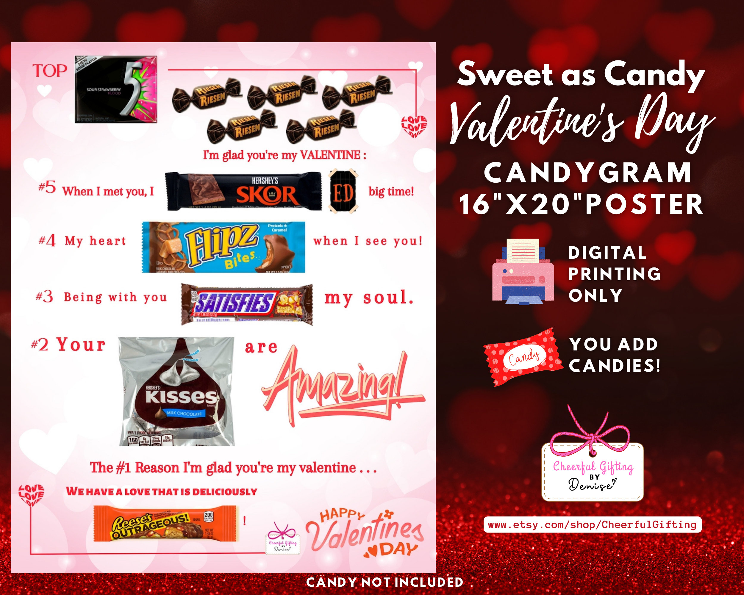 Valentine Candy Gram Printable Valentine Candy Bar Poster Candygram ...