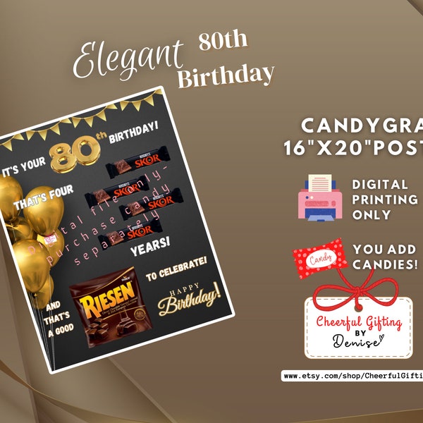 80 Candy Bar Card - Etsy