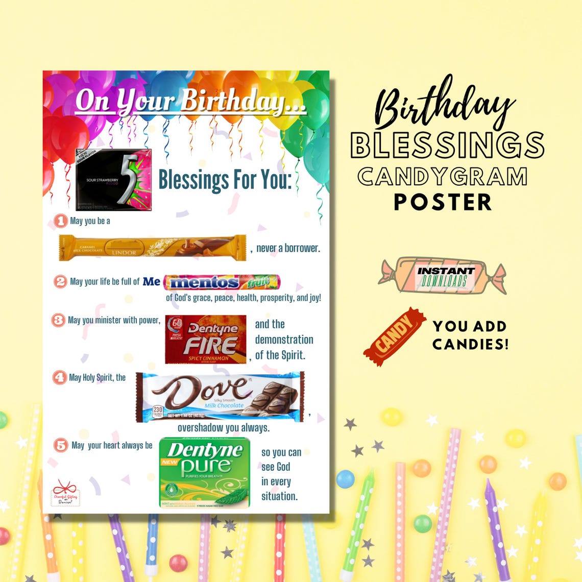 Printable Birthday Candy Gram Birthday Card for Christians Candy Bar ...