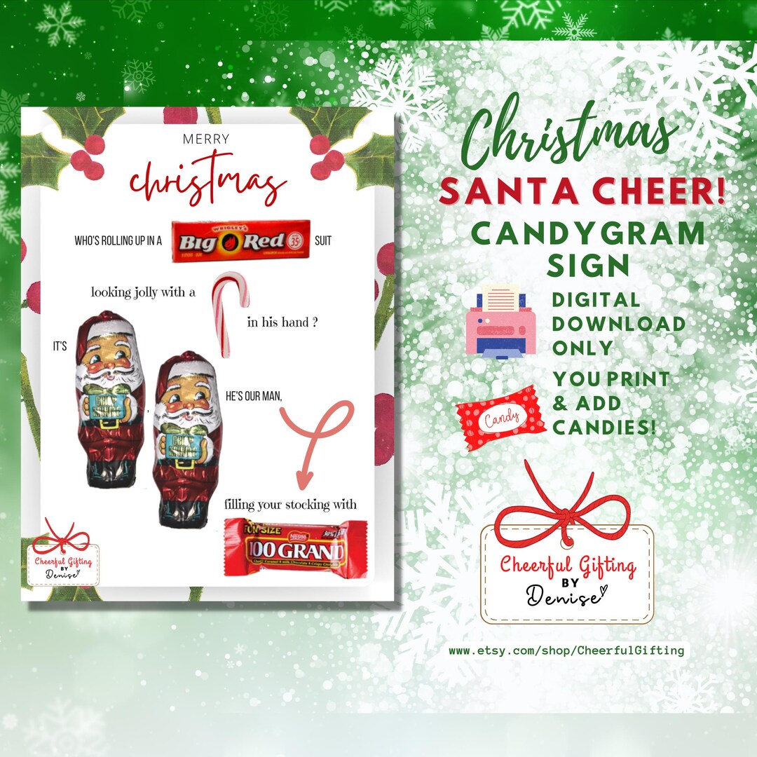Printable Christmas Candy Bar Poster Gift Santa Candy Sign Christmas ...