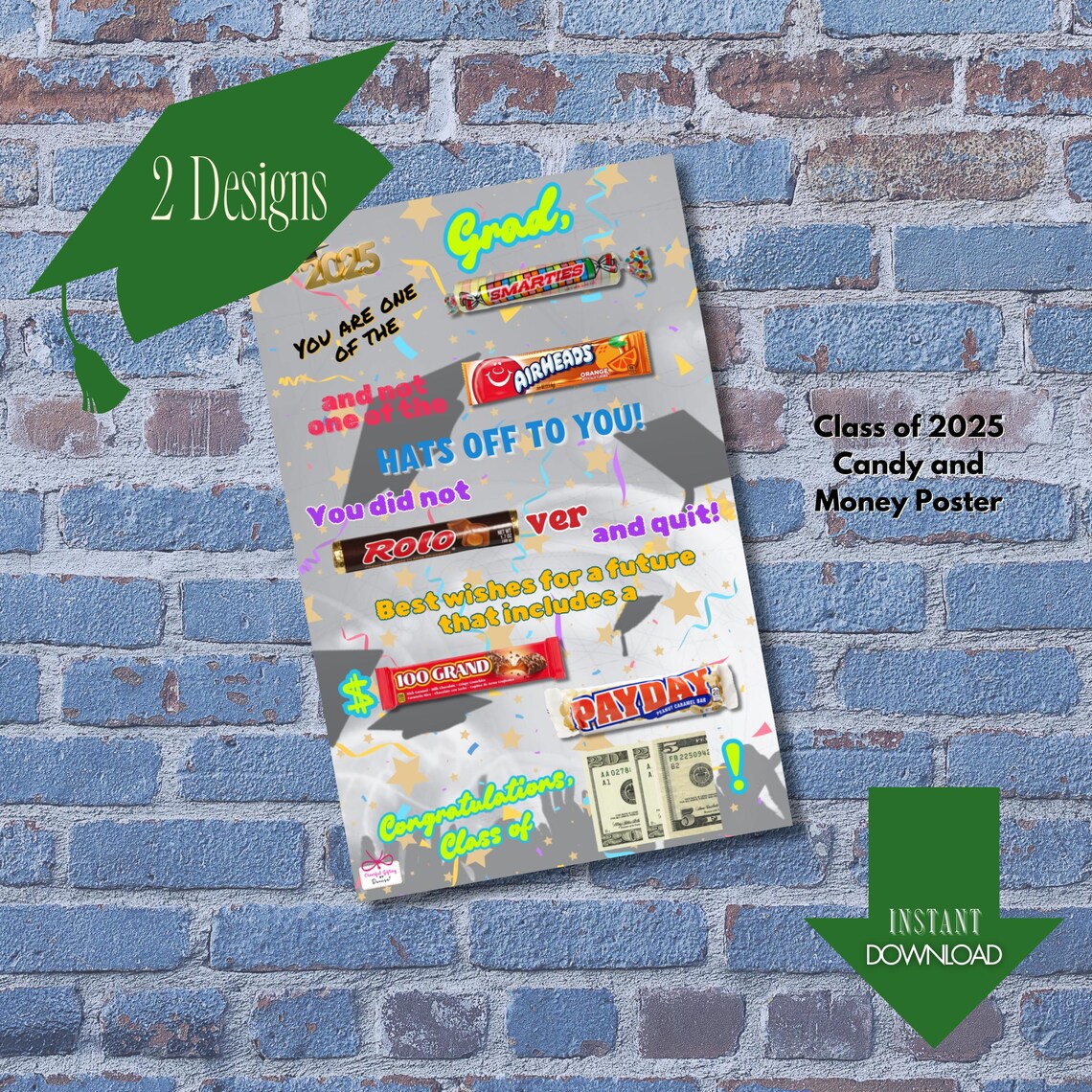 Graduation Gift Idea Printable Candy Bar Poster and Money Holder for ...