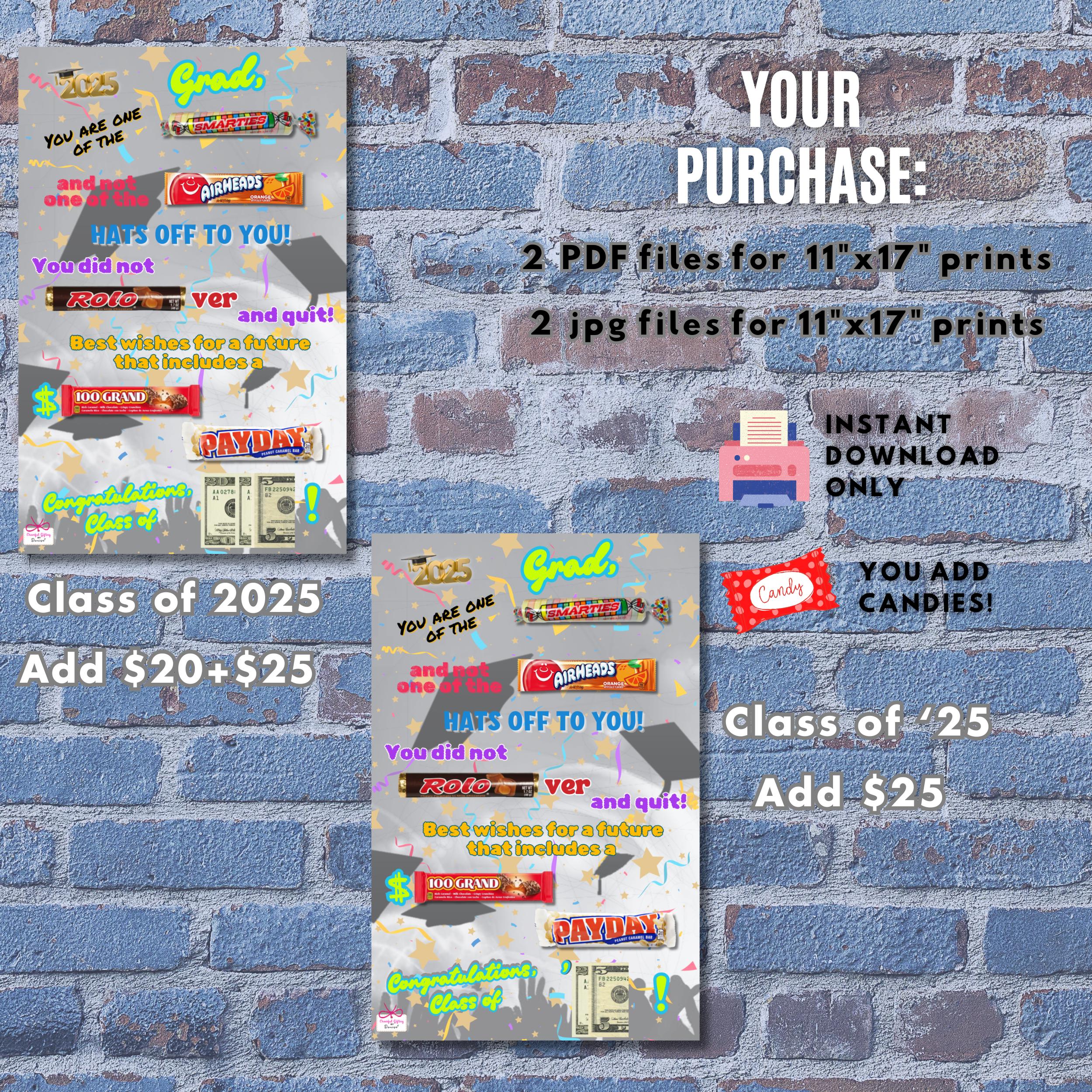 Graduation Gift Idea Printable Candy Bar Poster and Money Holder for ...