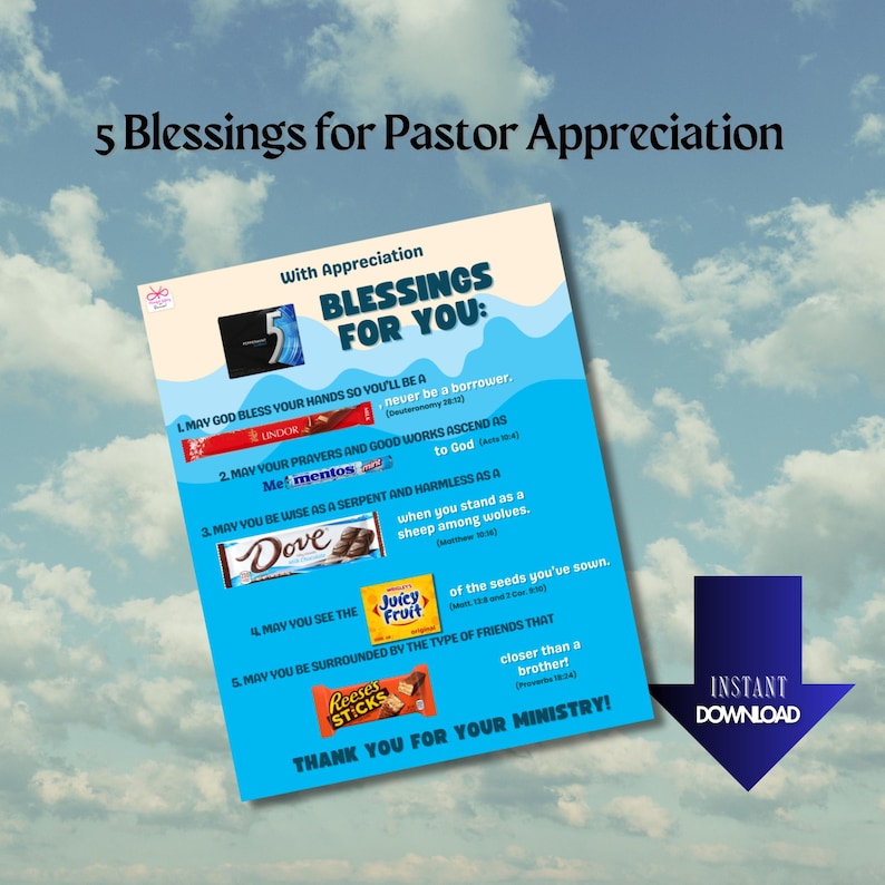 Pastor Appreciation Printable Candy Bar Poster DIY Candy Gram Gift for ...