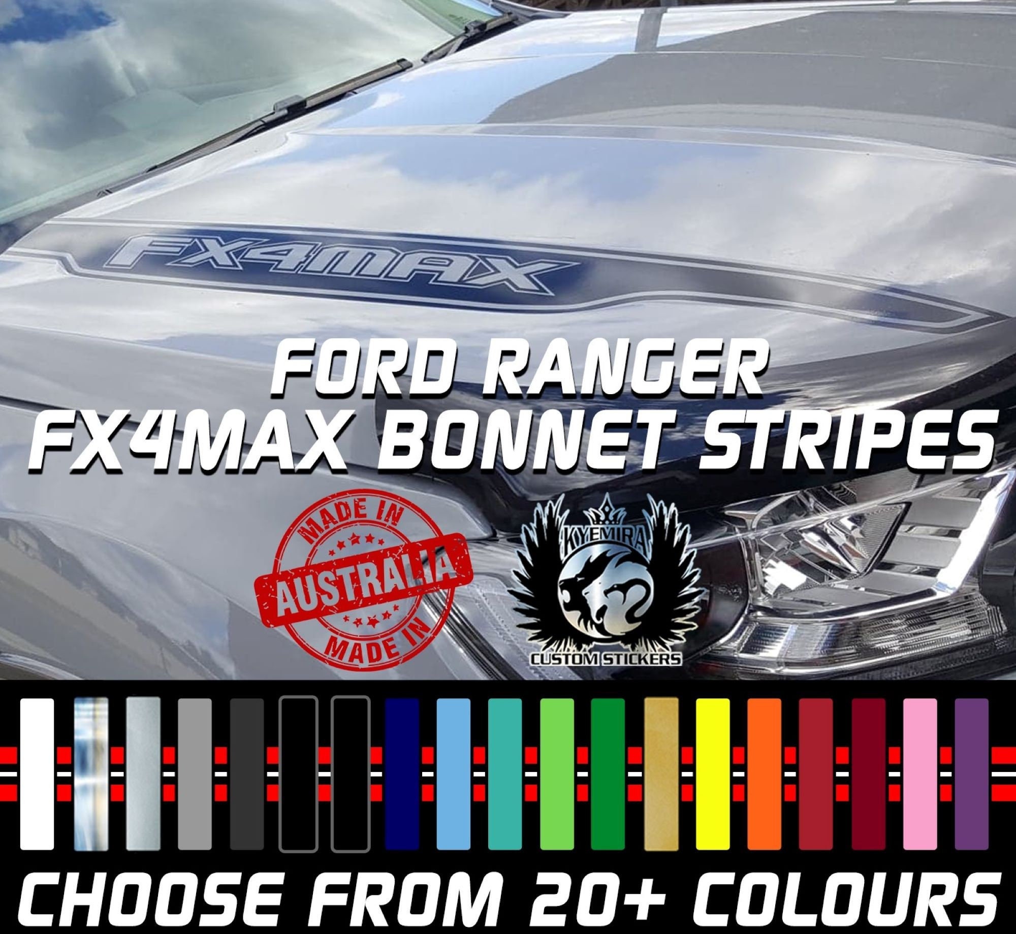Ford Ranger PX2 PX3 Pair of Bonnet Vinyl Stickers With fx4max Logo in ...