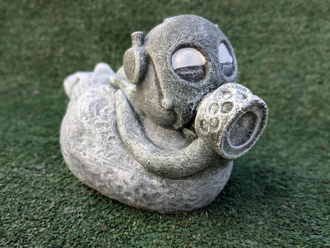 Dystopian Duck Garden Statue – Solid Cement-wearing a Gas Mask - With ...