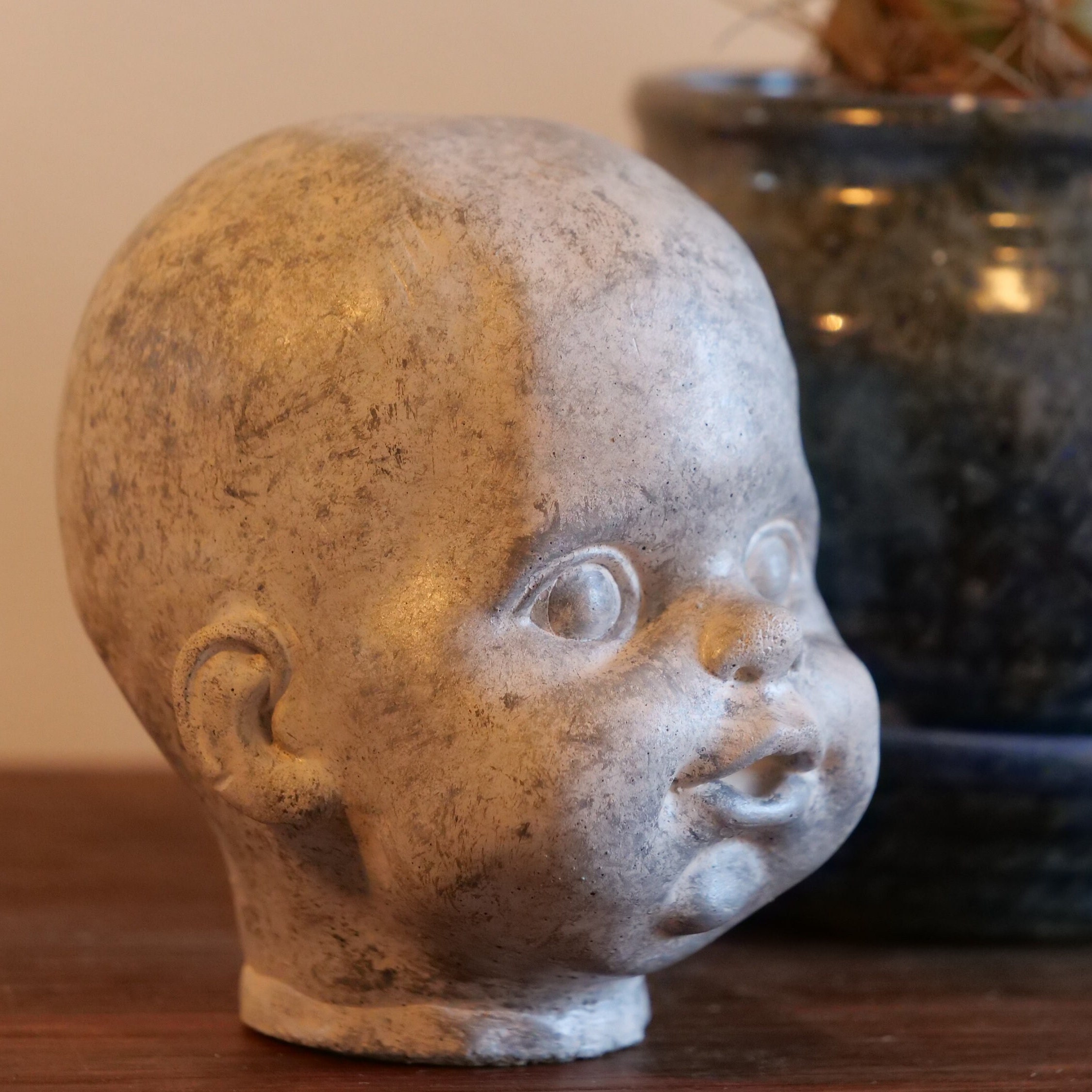 Creepy Baby Head Concrete Statue Homemade Garden Lawn Ornament for ...
