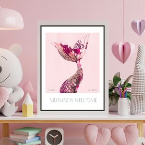 Pink Mermaid Poster, Mermaids Welcome Wall Art, Unique Home Decor, Boho ...