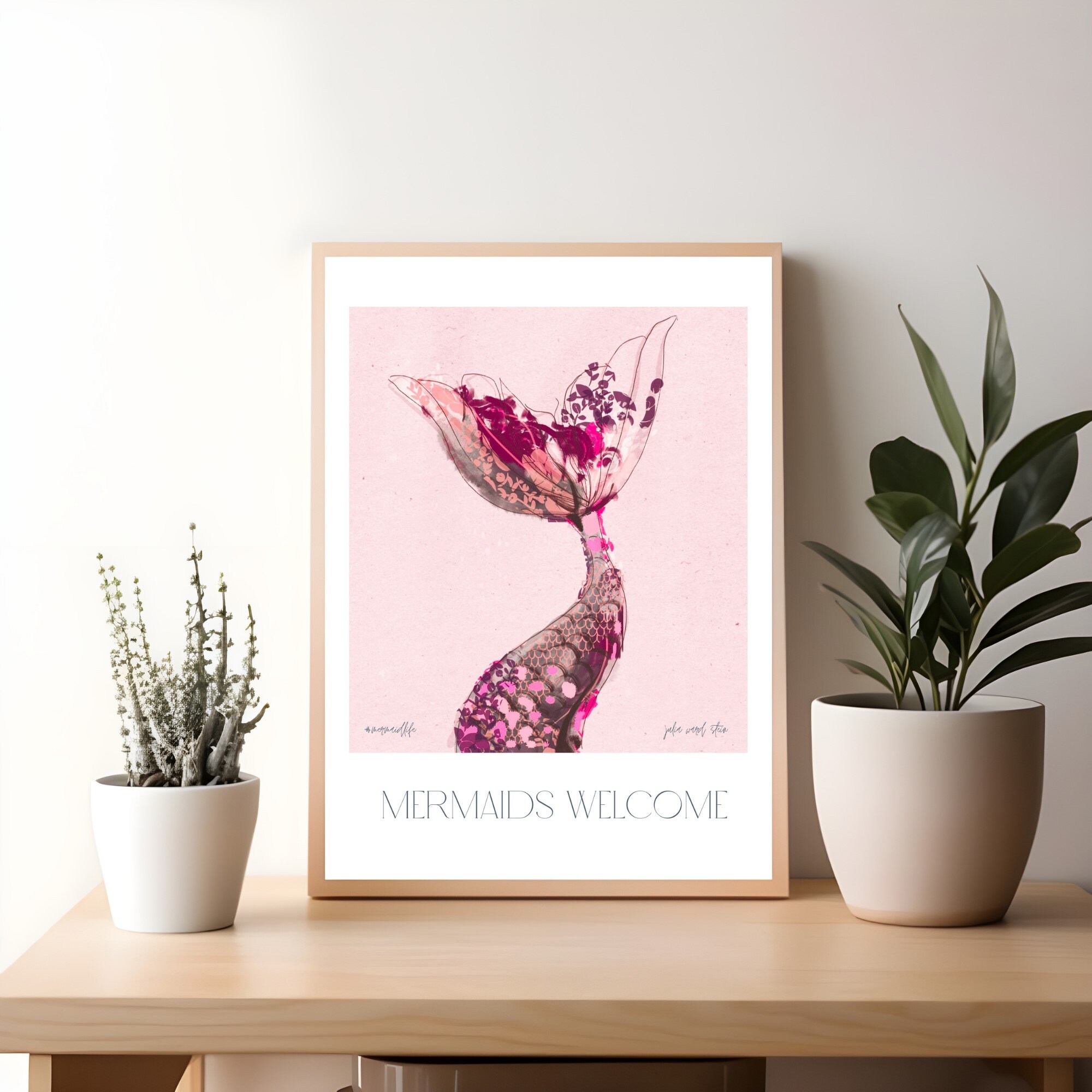 Pink Mermaid Poster, Mermaids Welcome Wall Art, Unique Home Decor, Boho ...