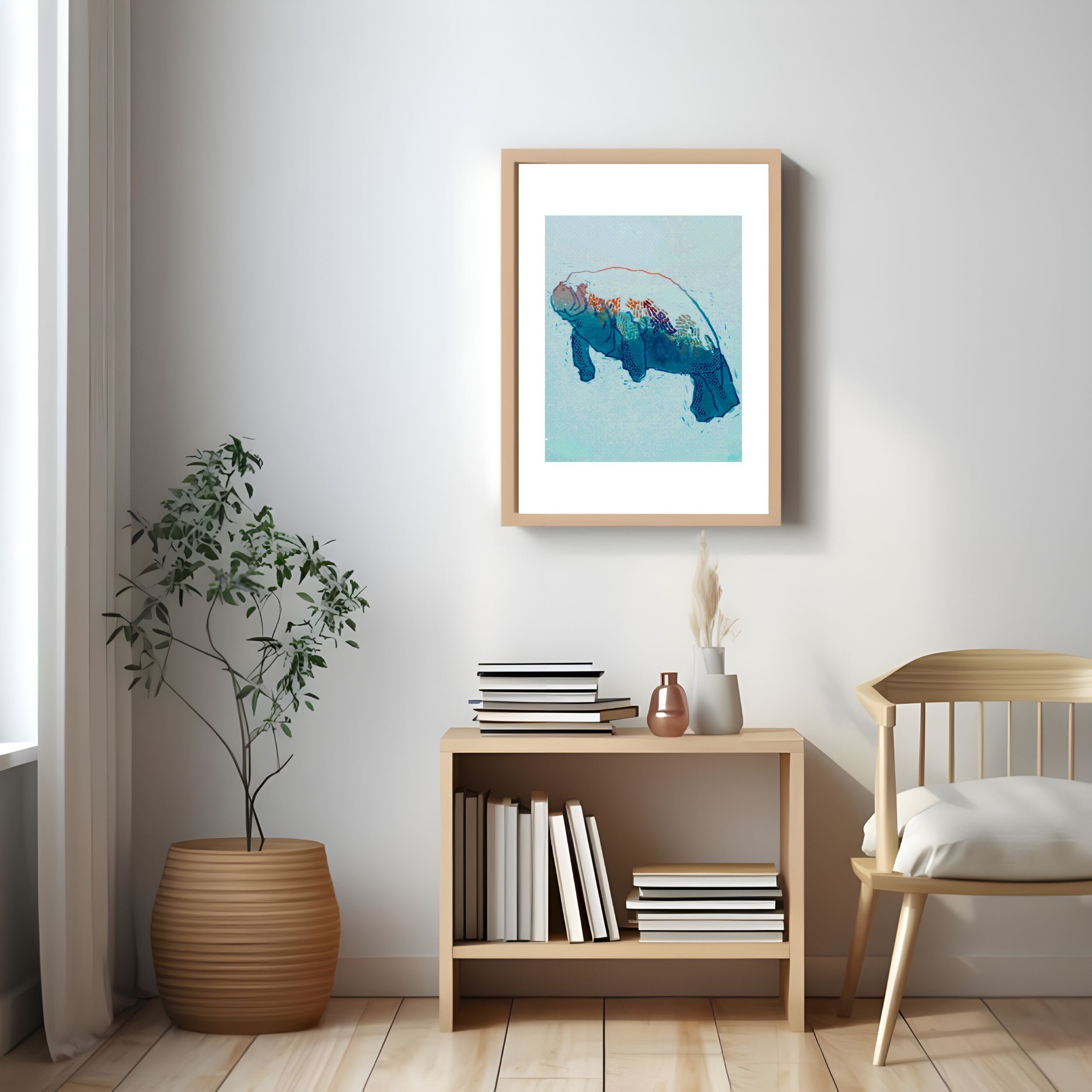 Blue Manatee Wall Art, Ocean Watercolor Print Poster, Sea Life ...