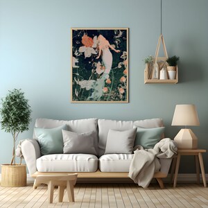 Art Nouveau Floral Mermaid Girls Bohemian Wall Art Fantasy Art Print ...