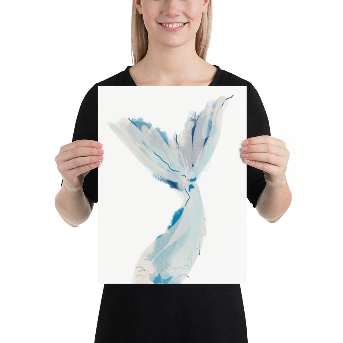 Minimalist Blue Mermaid Tail Wall Art Mythical Sea Animal Poster Ocean ...