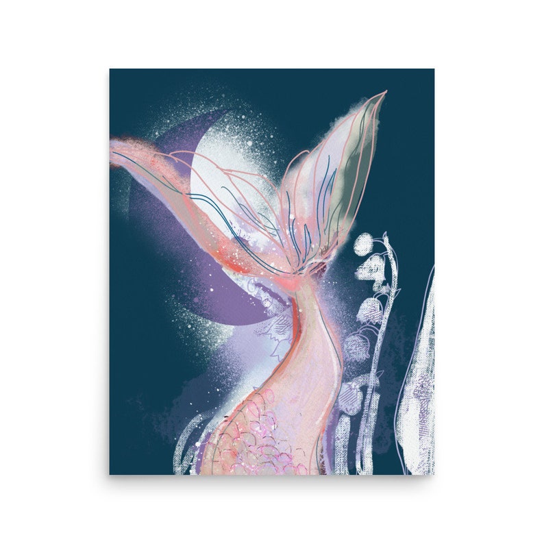 Mermaid Art Print, Moon and Mermaid, Celestial Girls Nursery Decor ...