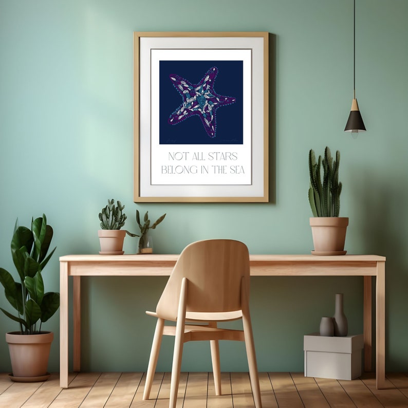 Blue Starfish Print, Boho Beach Nursery Decor, Nautical Wall Art ...