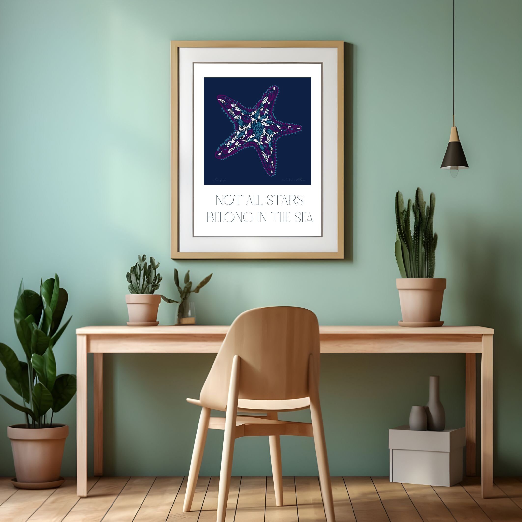 Blue Starfish Print, Boho Beach Nursery Decor, Nautical Wall Art ...