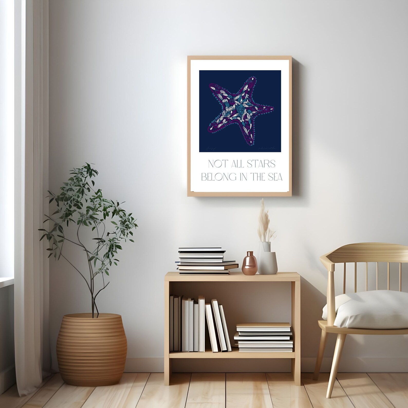 Blue Starfish Print, Boho Beach Nursery Decor, Nautical Wall Art ...