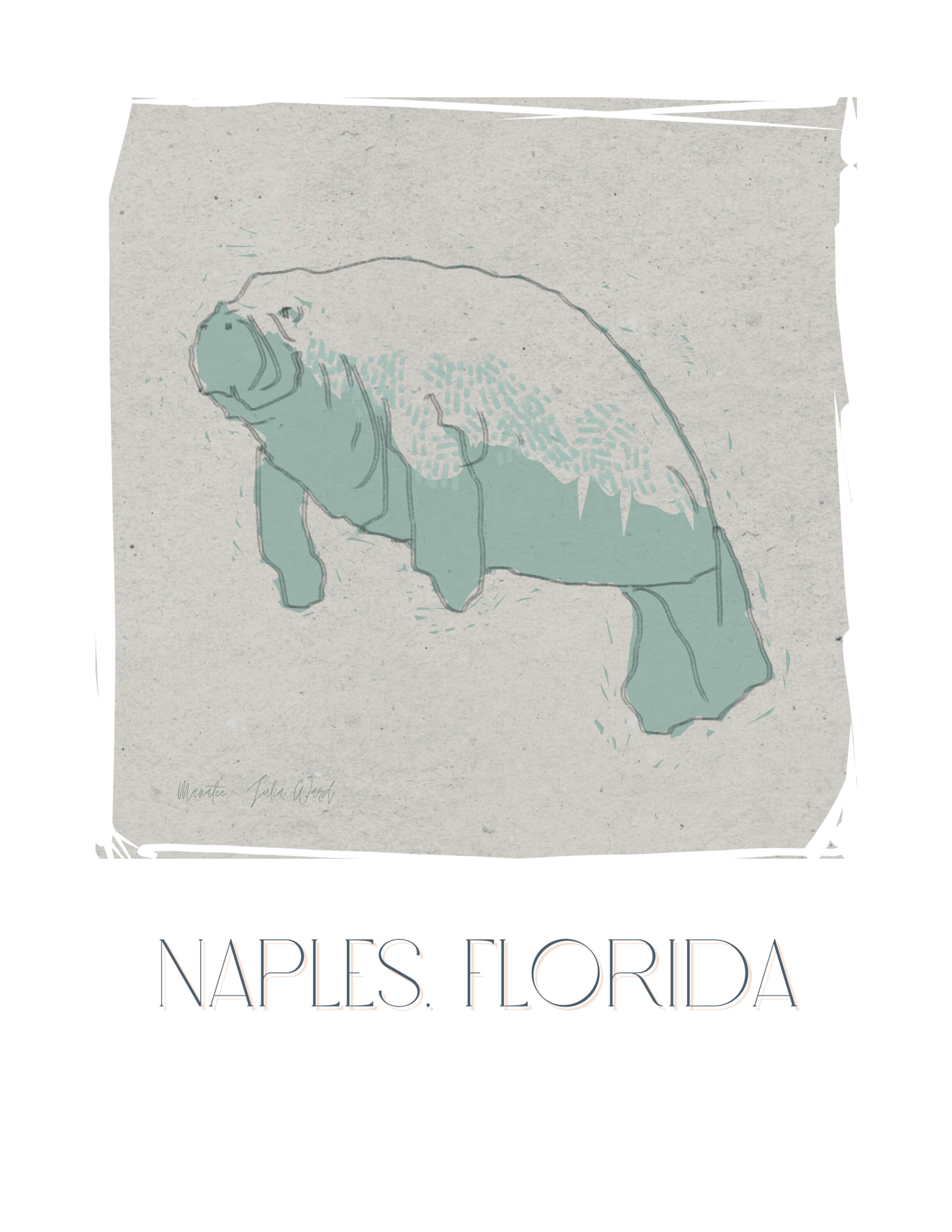Manatee, Naples, Florida, Original Hand-drawn Fine Art, Tropical Art ...
