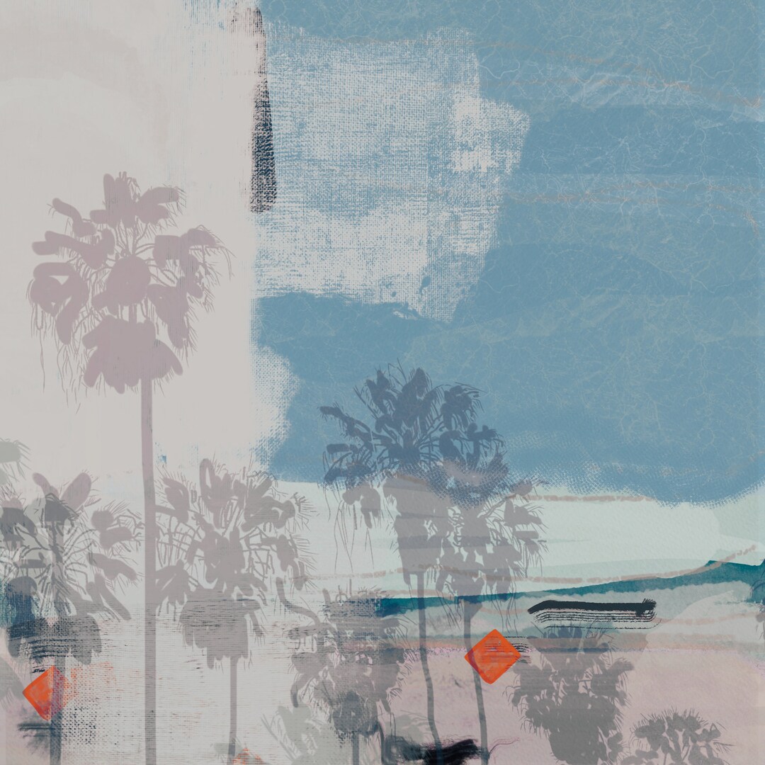 Blue Beachlife Travel Poster, Modern Palm Tree Boho Watercolor Art ...