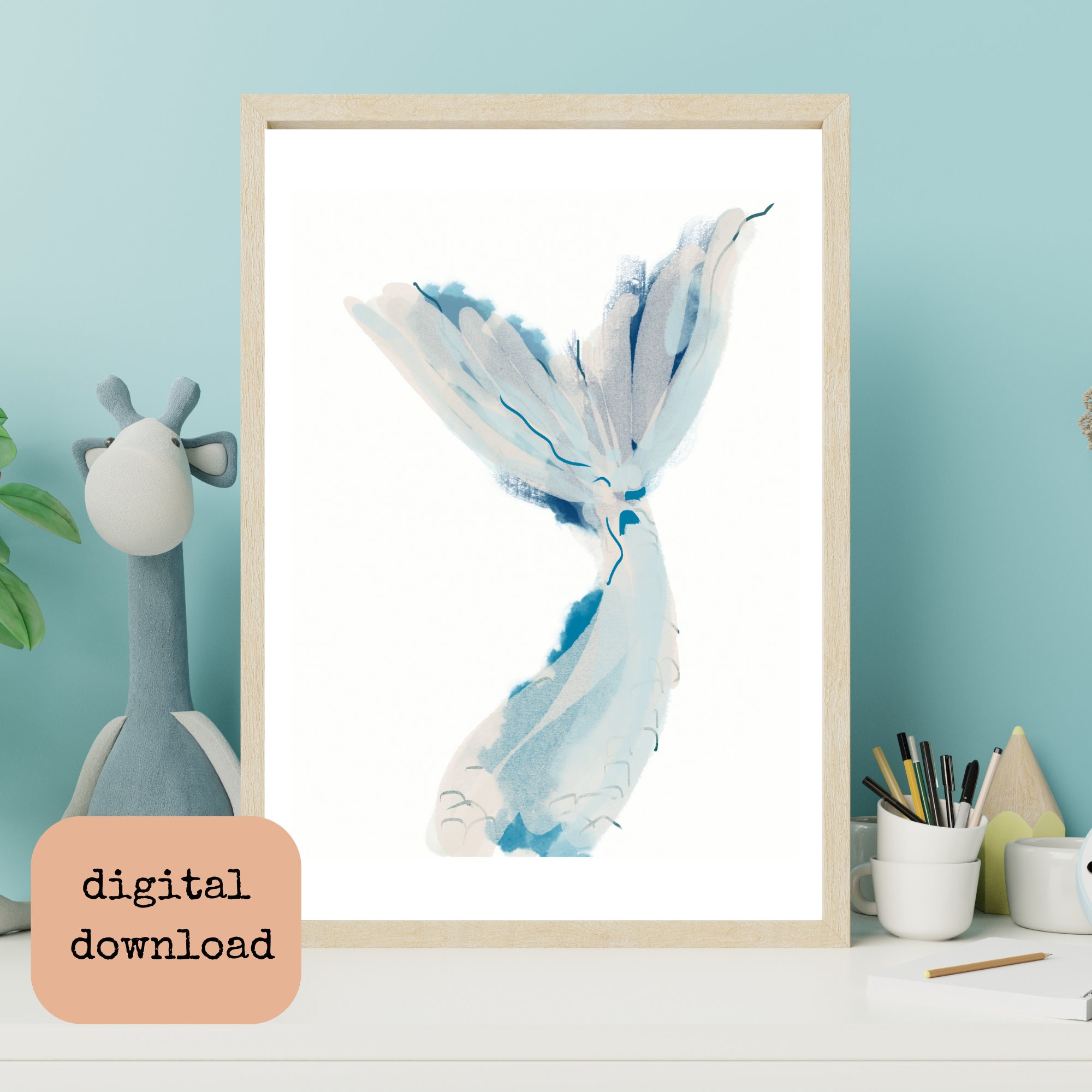 Minimalist Blue Mermaid Tail Wall Art, Fantasy Printable Decor, Mermaid ...