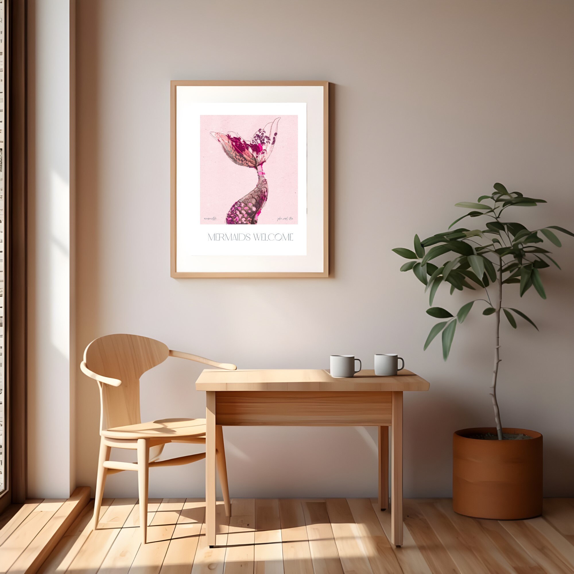 Pink Mermaid Poster, Mermaids Welcome Wall Art, Unique Home Decor, Boho ...