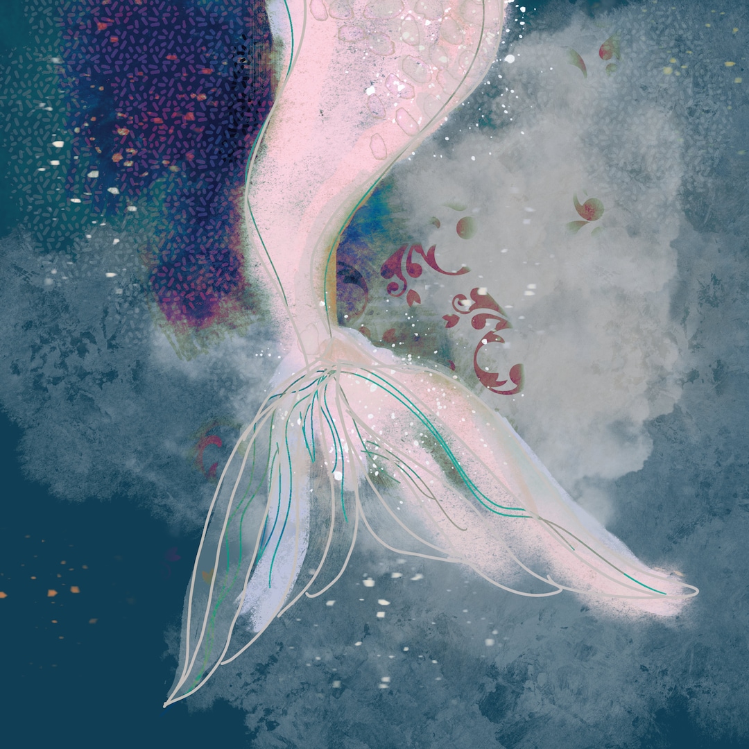Pink Mermaid Tail, Original Fantasy Art, Mythical Sea Animal, Ocean ...