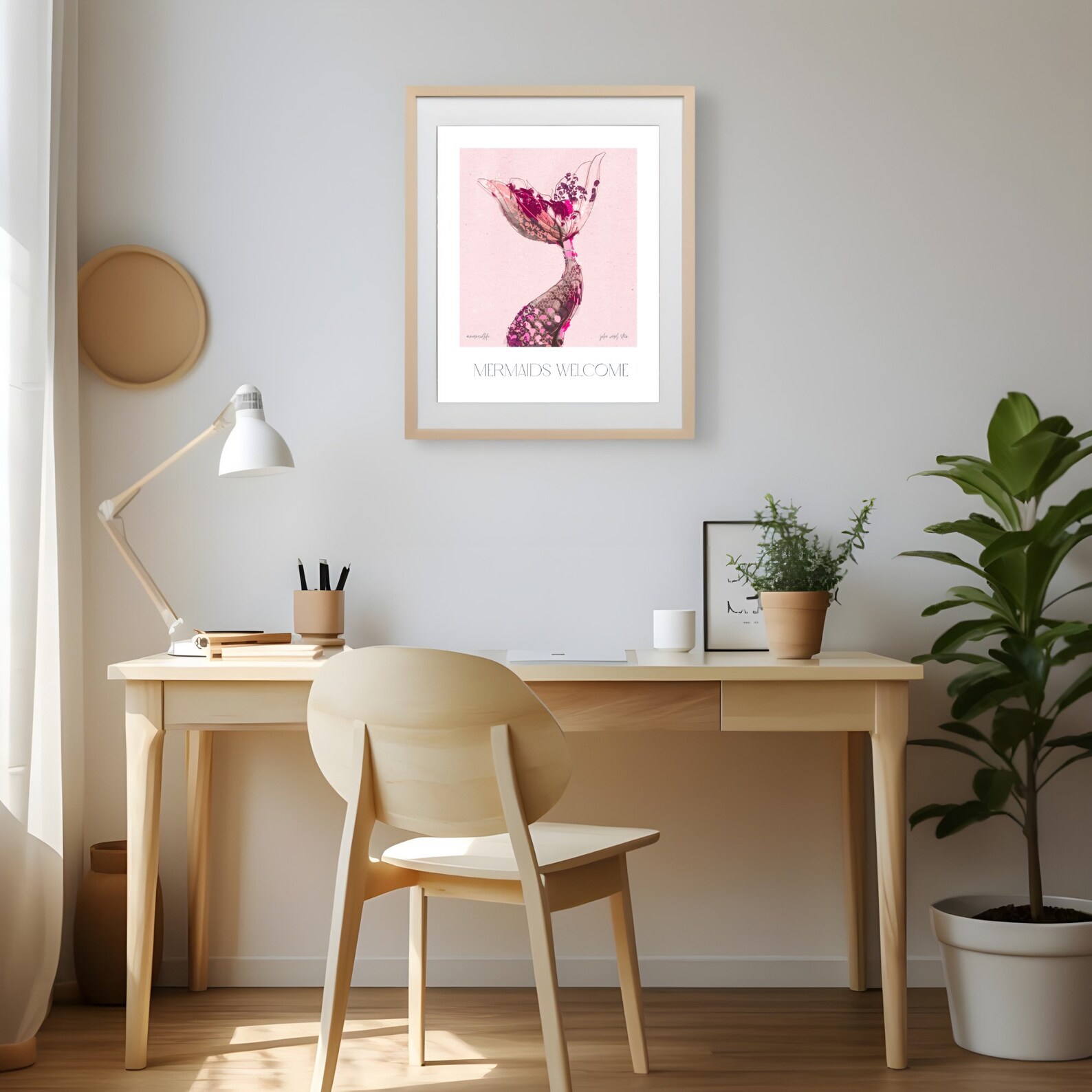 Pink Mermaid Poster, Mermaids Welcome Wall Art, Unique Home Decor, Boho ...