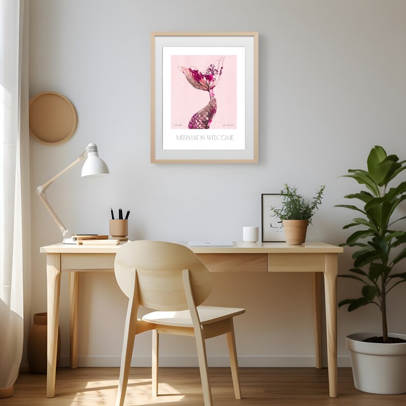 Pink Mermaid Poster, Mermaids Welcome Wall Art, Unique Home Decor, Boho ...