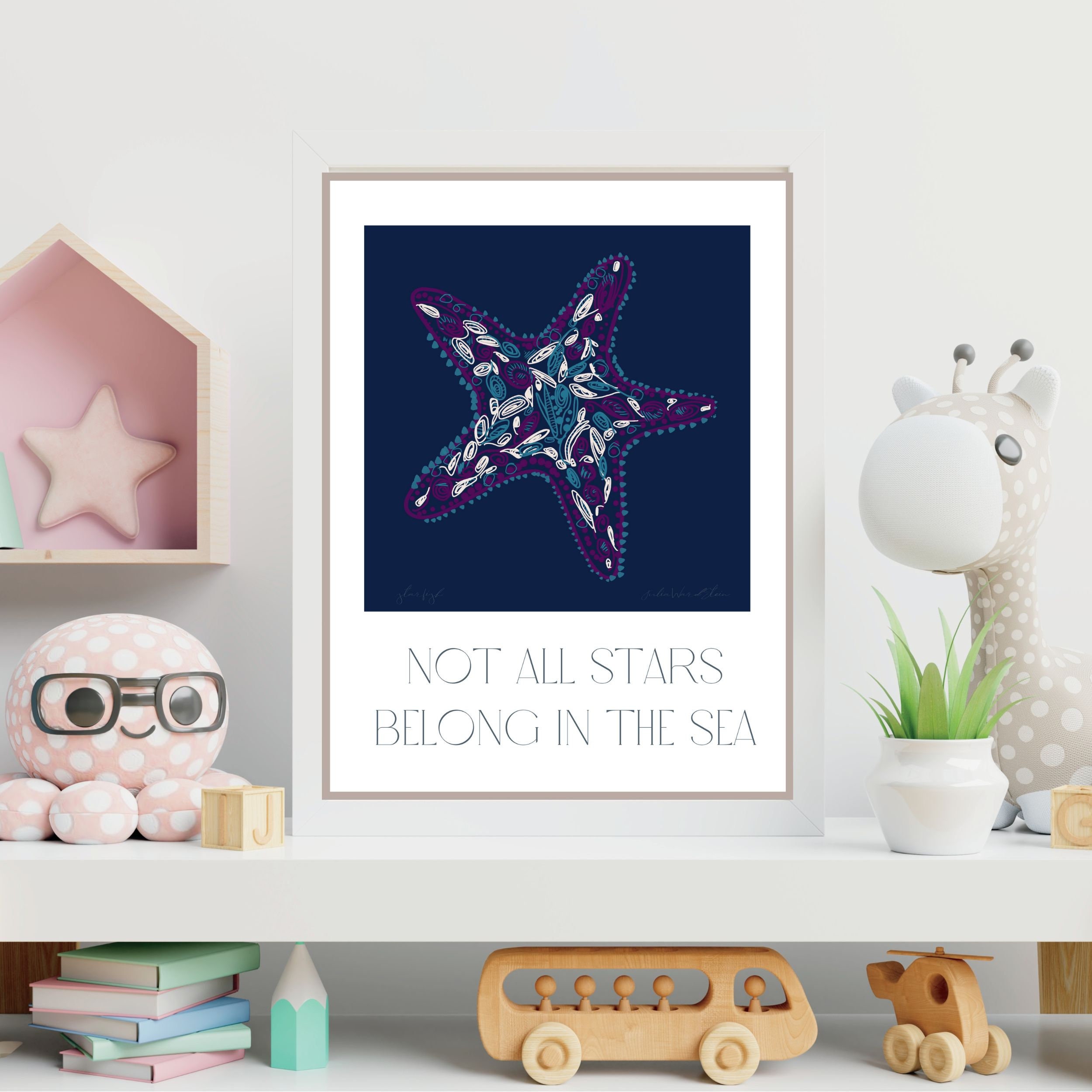 Blue Starfish Print, Boho Beach Nursery Decor, Nautical Wall Art ...