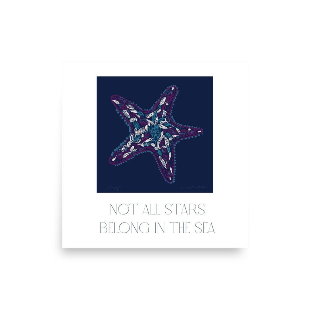 Blue Starfish Print, Boho Beach Nursery Decor, Nautical Wall Art ...