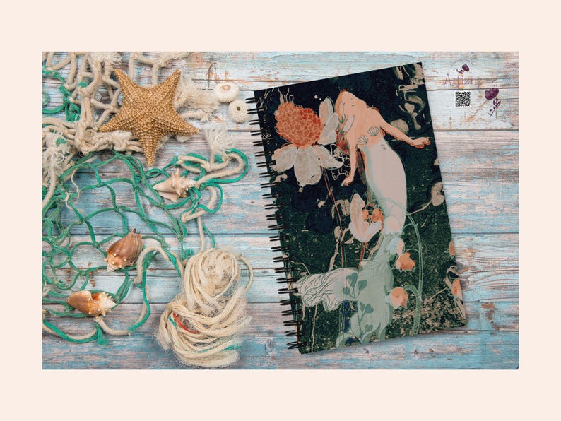 Art Nouveau Spiral Bound Floral Mermaid Blank Journal Teen Girl Trendy ...