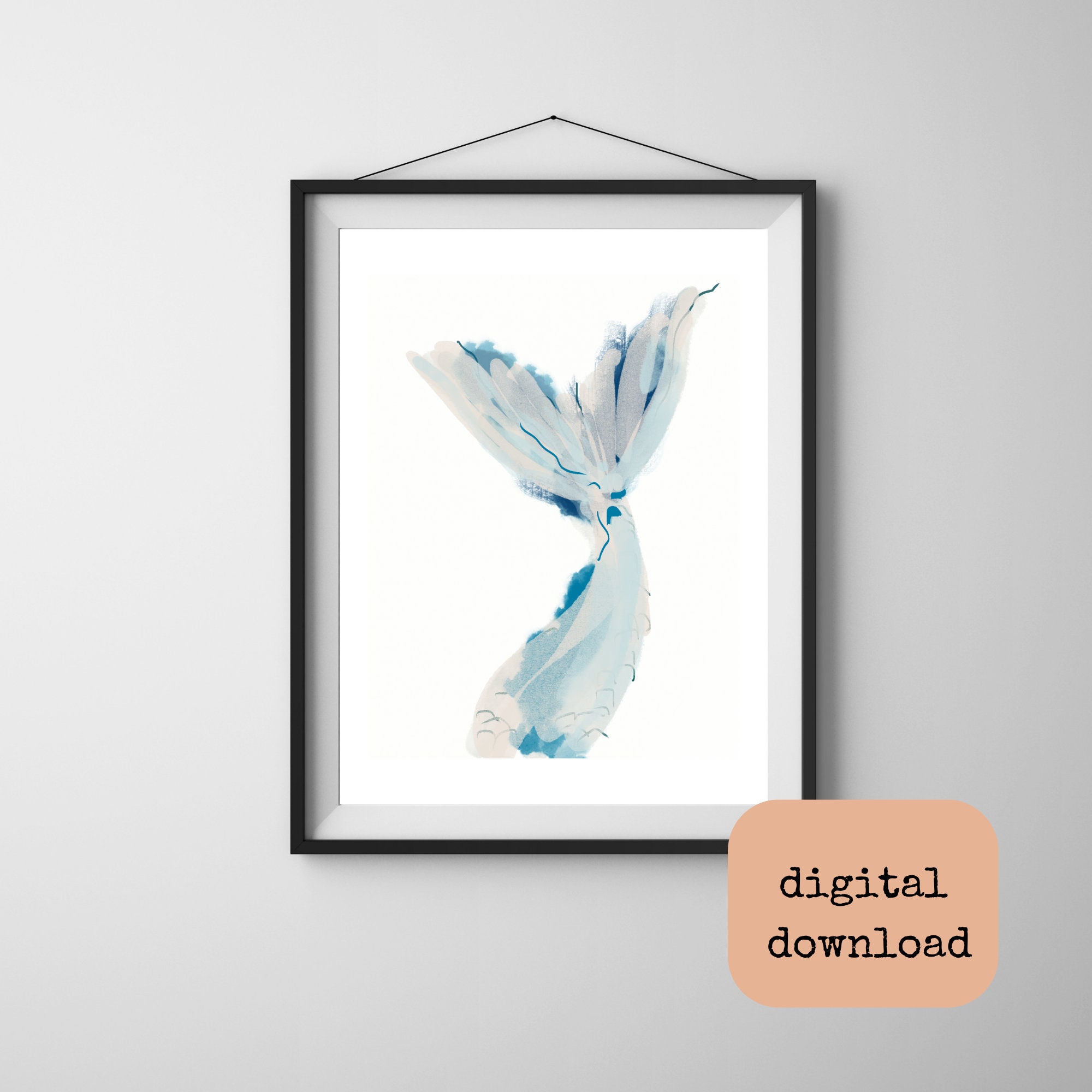 Minimalist Blue Mermaid Tail Wall Art, Fantasy Printable Decor, Mermaid ...