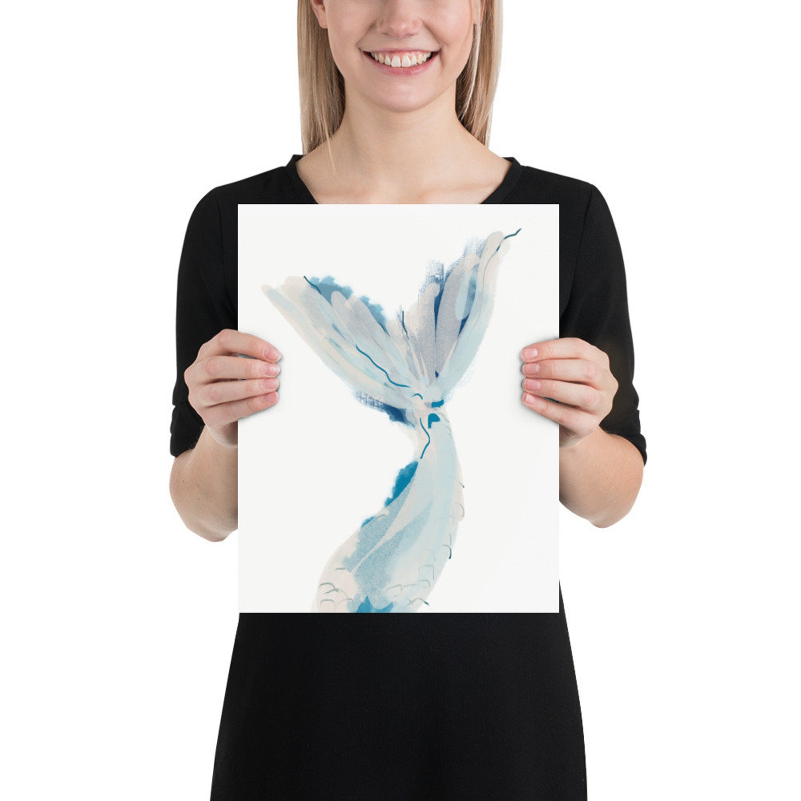 Minimalist Blue Mermaid Tail Wall Art Mythical Sea Animal Poster Ocean ...