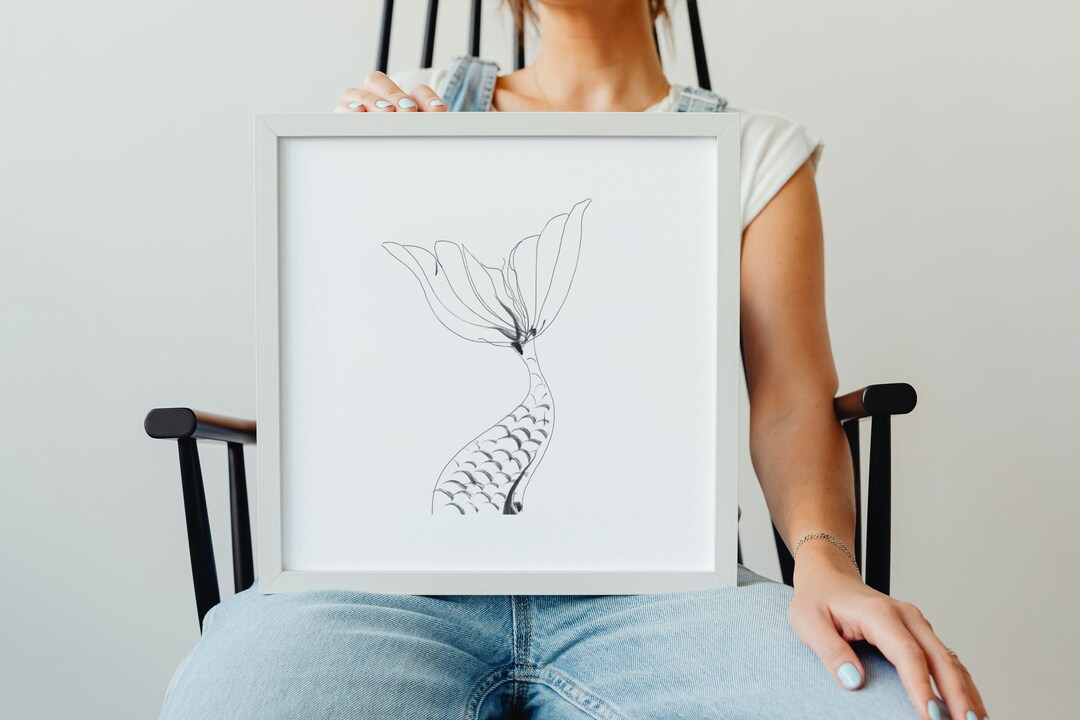 Boho Minimalist Mermaid Tail Line Art Original Fantasy Art - Etsy