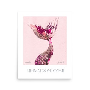 Pink Mermaid Poster, Mermaids Welcome Wall Art, Unique Home Decor, Boho ...