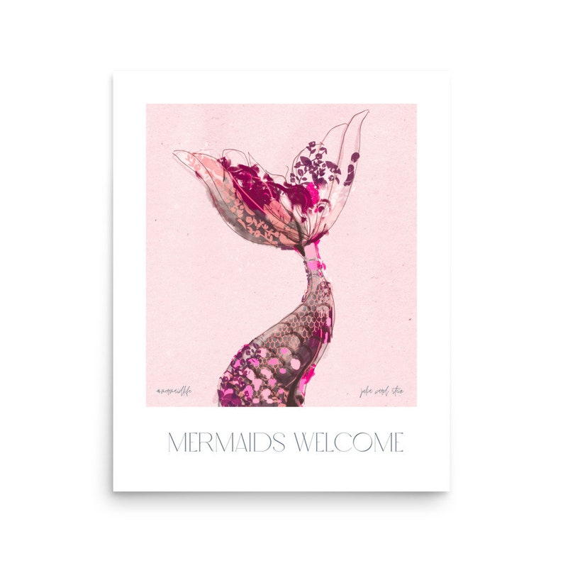 Pink Mermaid Poster, Mermaids Welcome Wall Art, Unique Home Decor, Boho ...