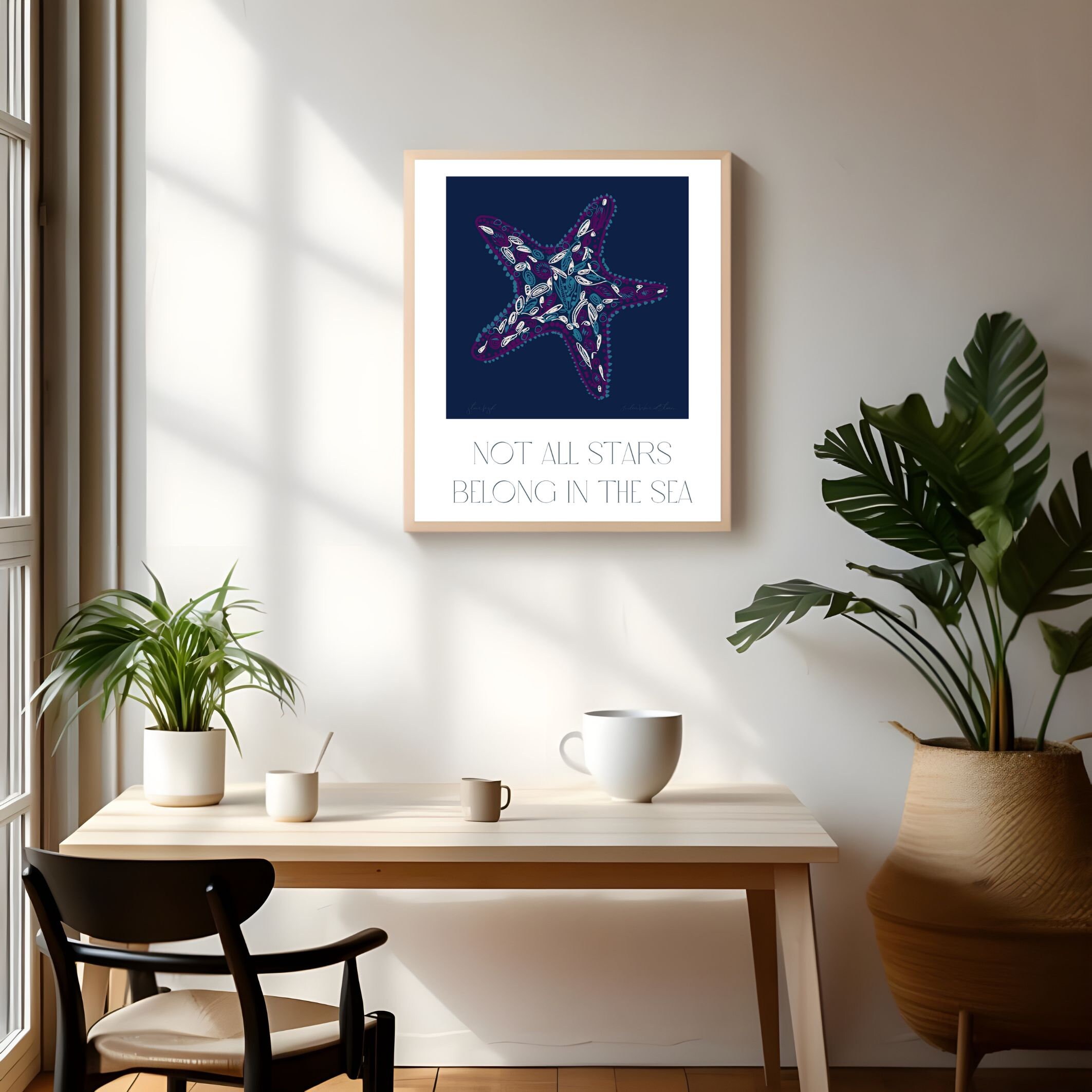 Blue Starfish Print, Boho Beach Nursery Decor, Nautical Wall Art ...