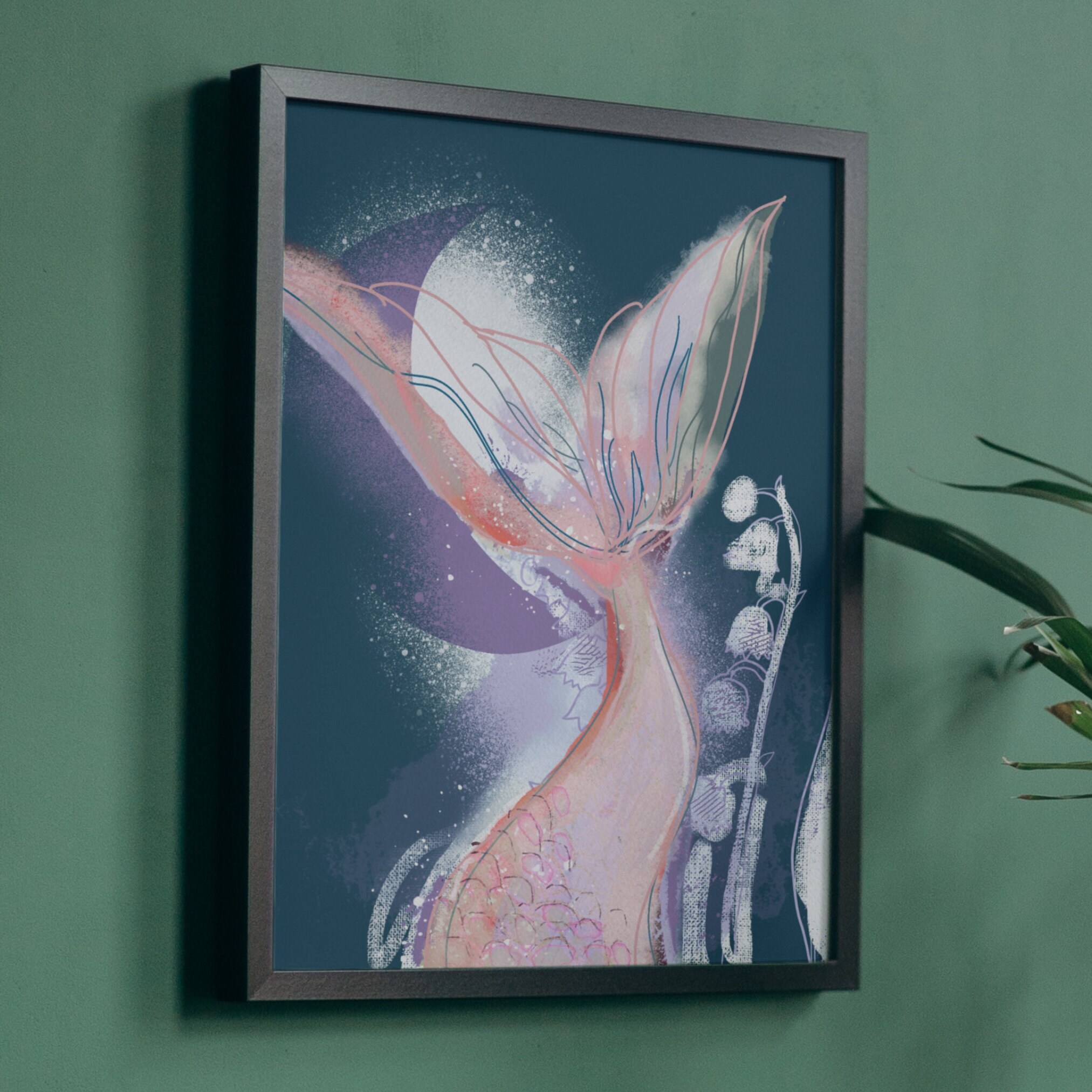 Mermaid Art Print, Moon and Mermaid, Celestial Girls Nursery Decor ...