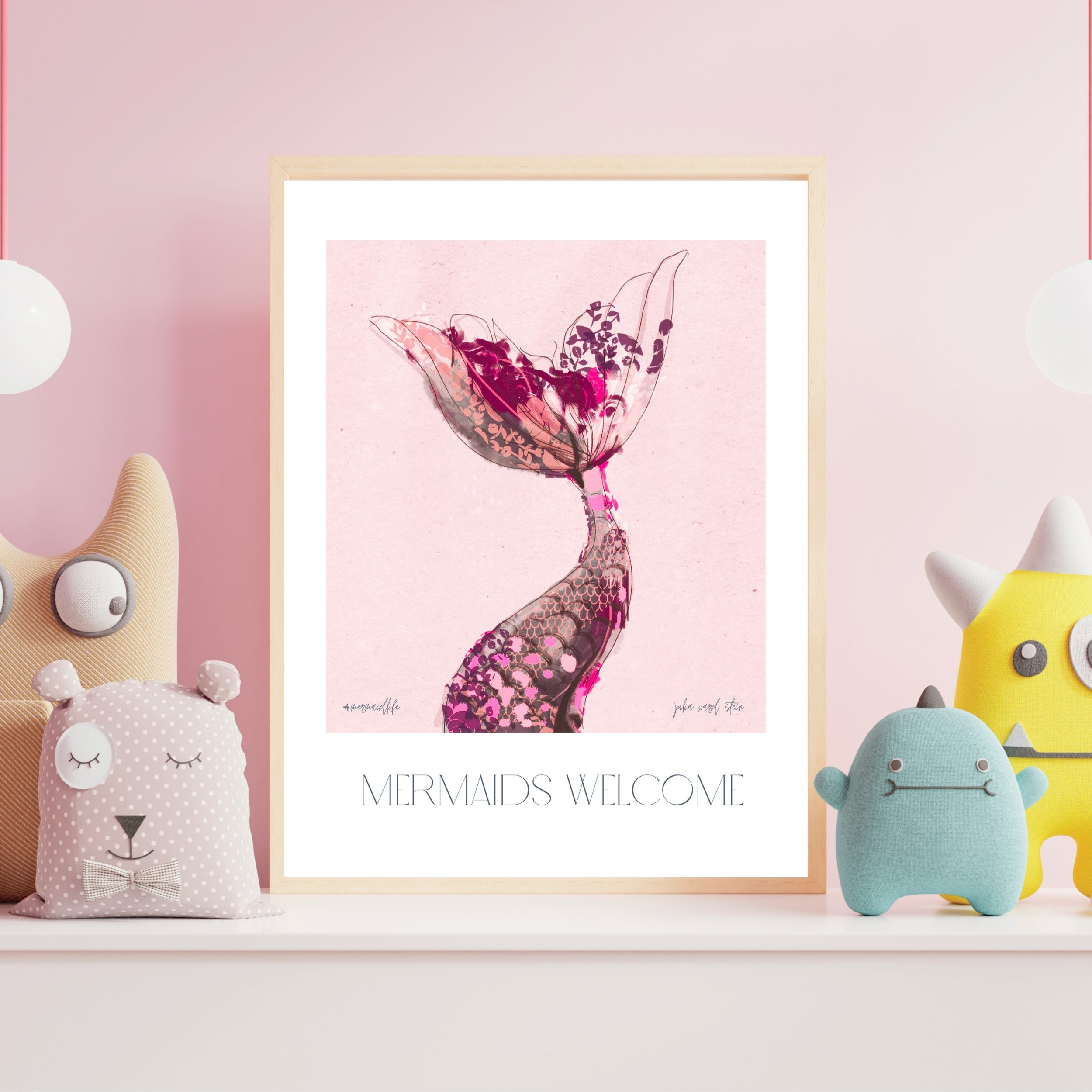 Pink Mermaid Poster, Mermaids Welcome Wall Art, Unique Home Decor, Boho ...