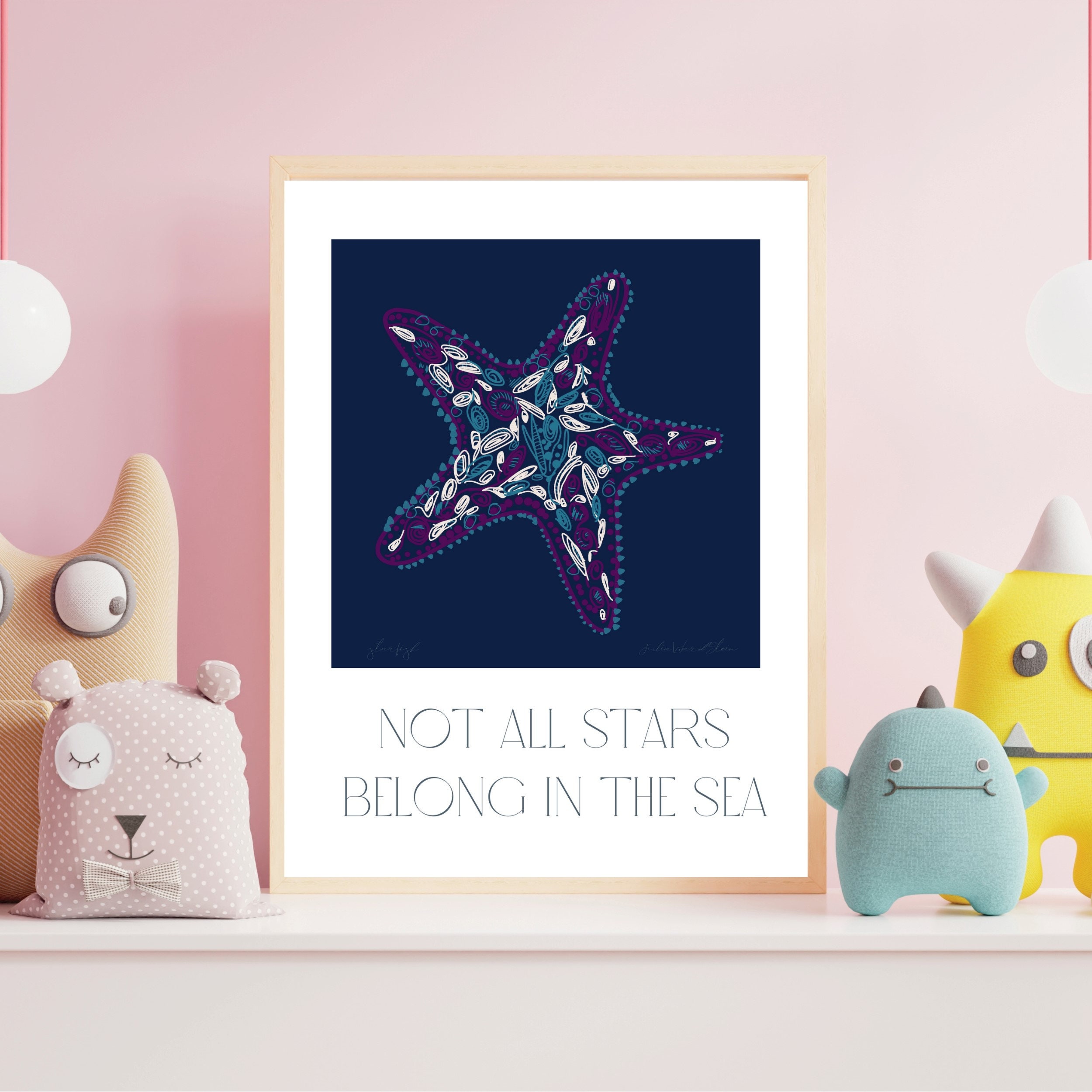 Blue Starfish Print, Boho Beach Nursery Decor, Nautical Wall Art ...