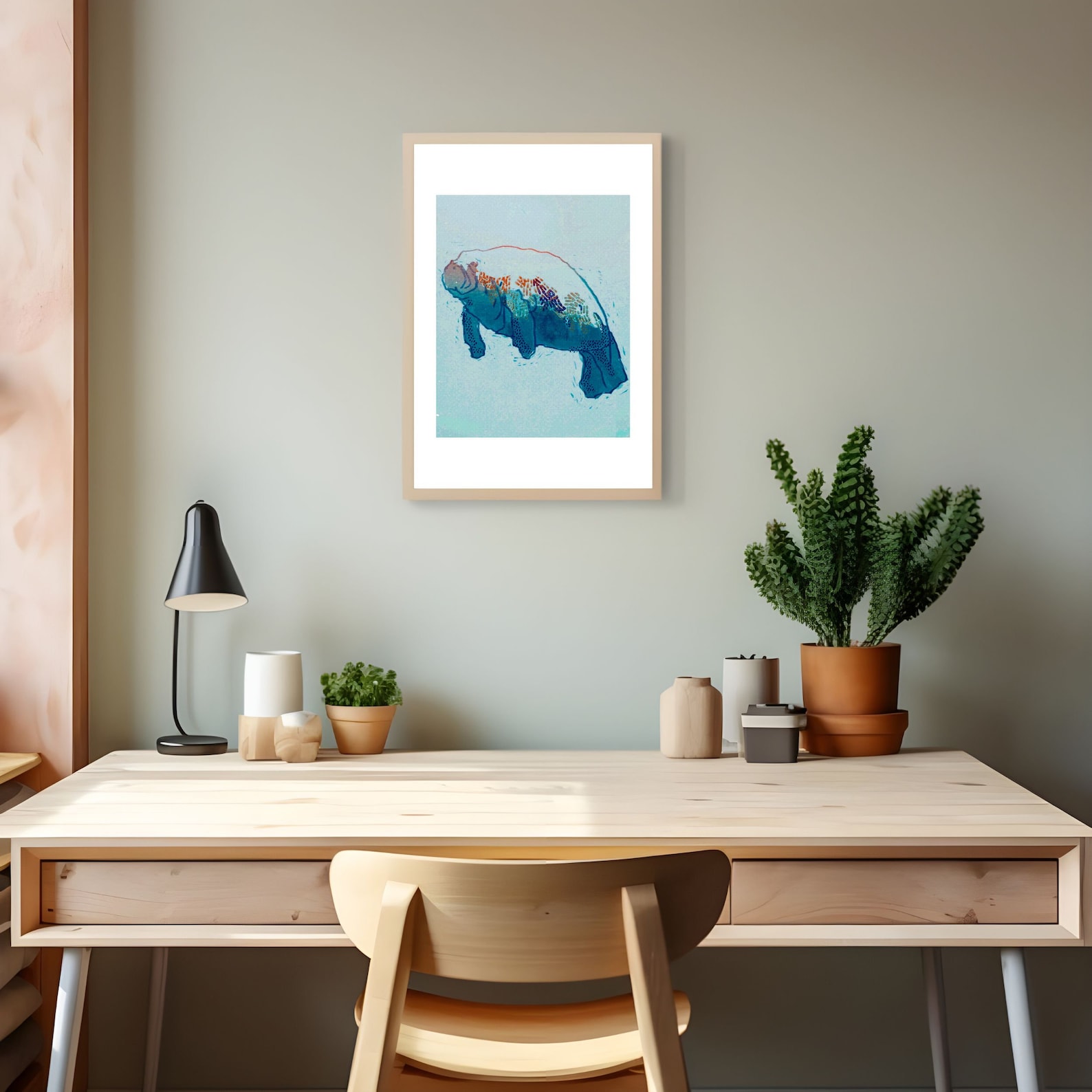 Blue Manatee Wall Art, Ocean Watercolor Print Poster, Sea Life ...